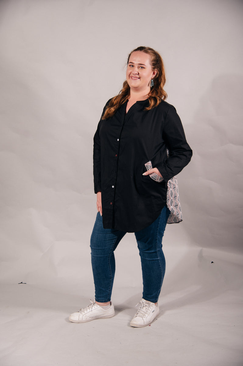 Waharua Kōpito Cotton Button Shirt - Black – Ahu Boutique